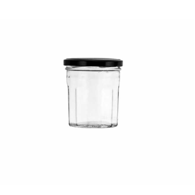Regent Glass Faceted Jar 250ml with Black Lid 6pack 15124