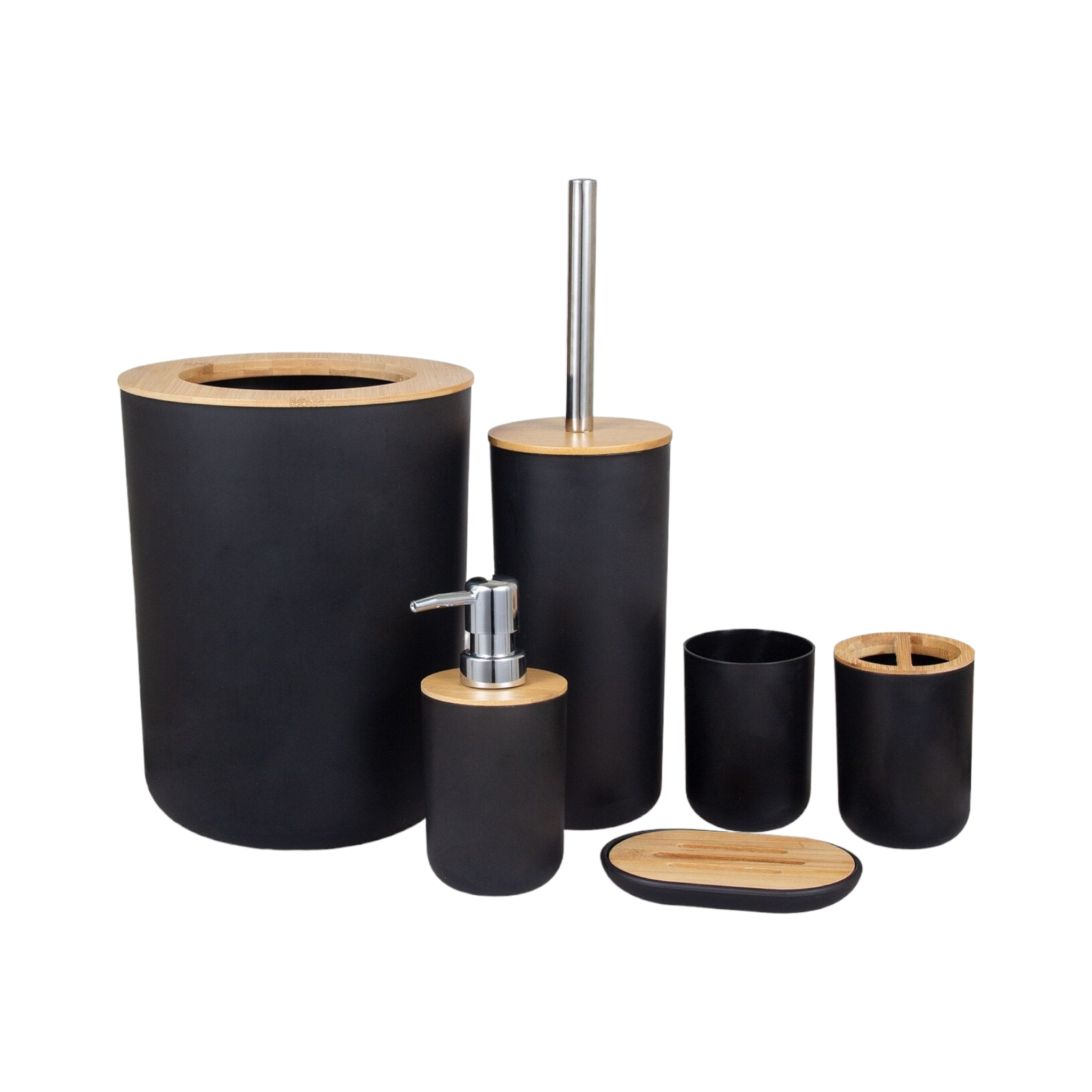 6 Piece Bathroom Accessories Set Luxury Eco Series with Wooden Lid