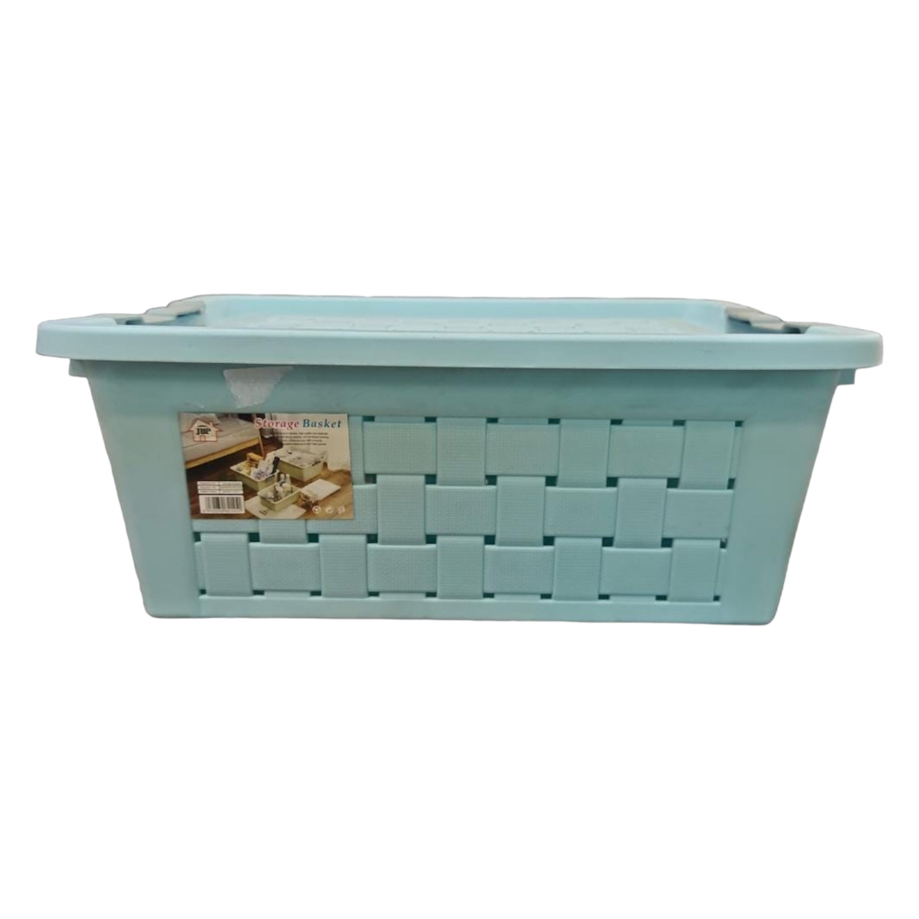 Woven Plastic Storage Basket with Clip Lock Lid 43.5x32x18cm