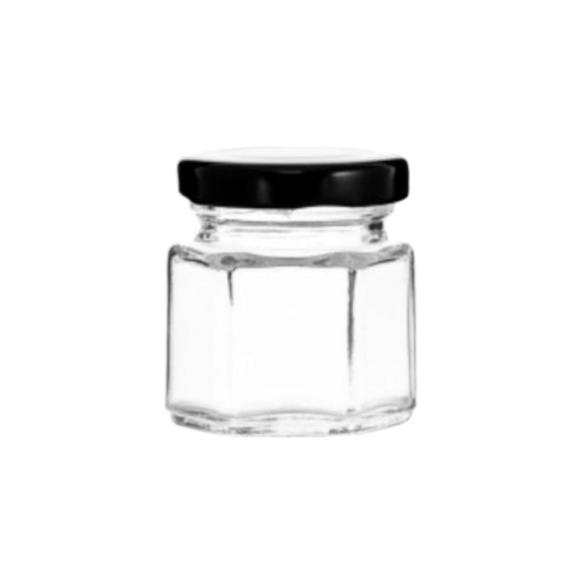 Regent Glass Jar 60ml Hexagonal with Black Lid Each 15112