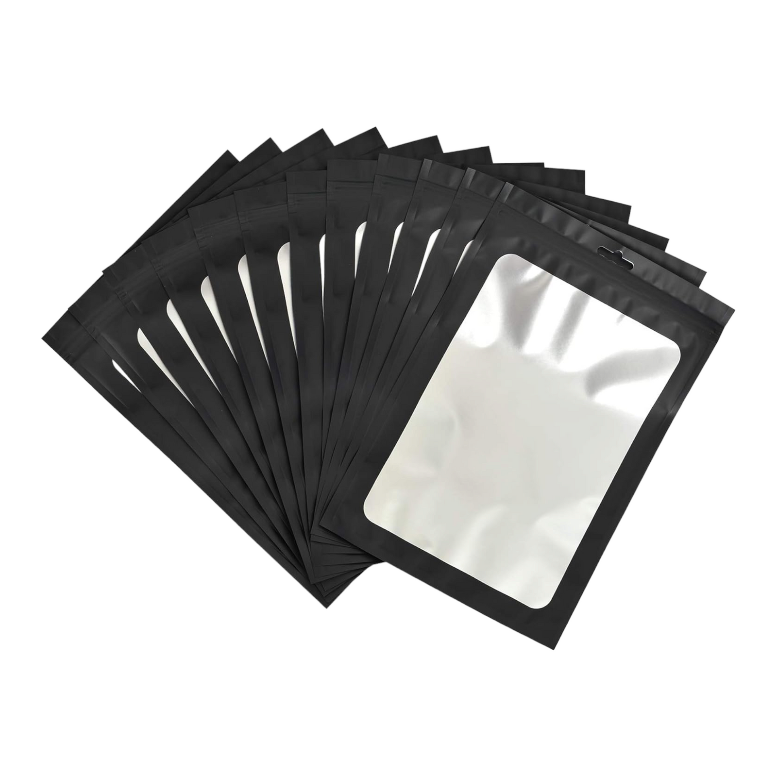 Resealable Mylar Pouch Bags Full Window Display with Euro Loop Punch H