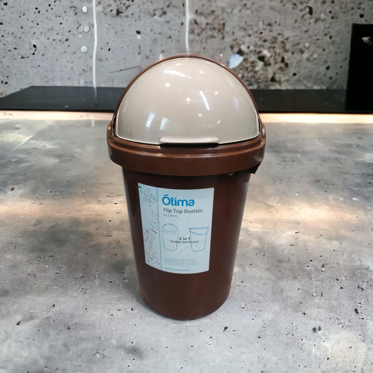 Otima 25L Office Waste Bin Brown with Helmet Flip Top Dome Lid