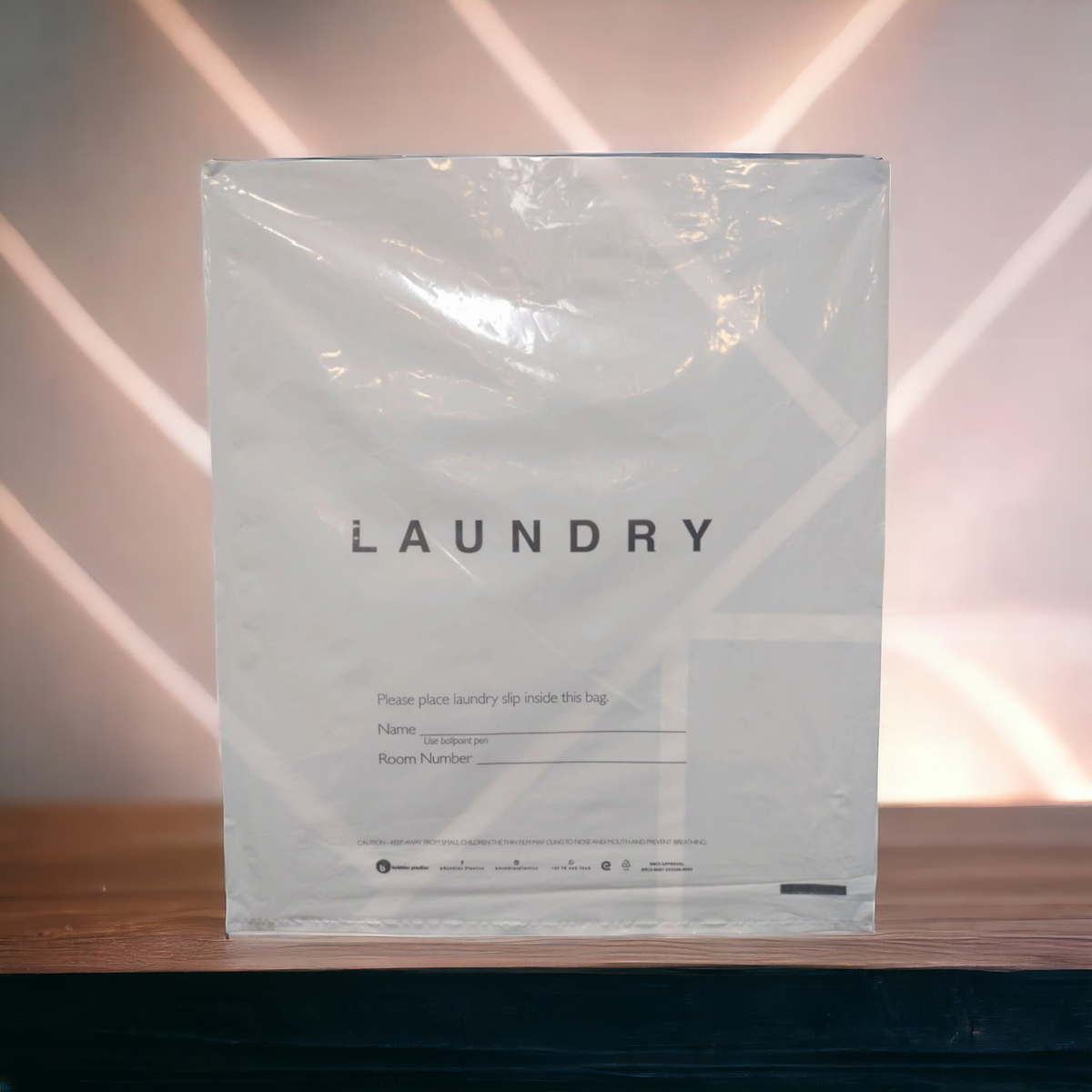 Printed Plastic Laundry Bags White with Black Print 45x55cm 30microns