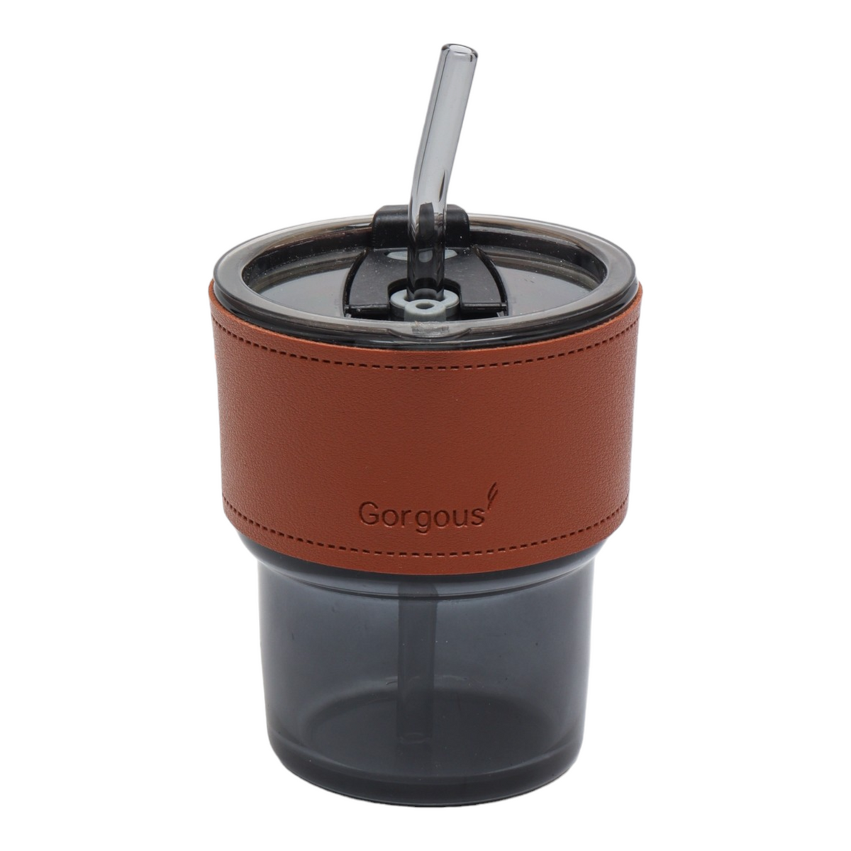 Slub Glass Drinking Cup 400ml Coffee & Juice Tumbler with Straw