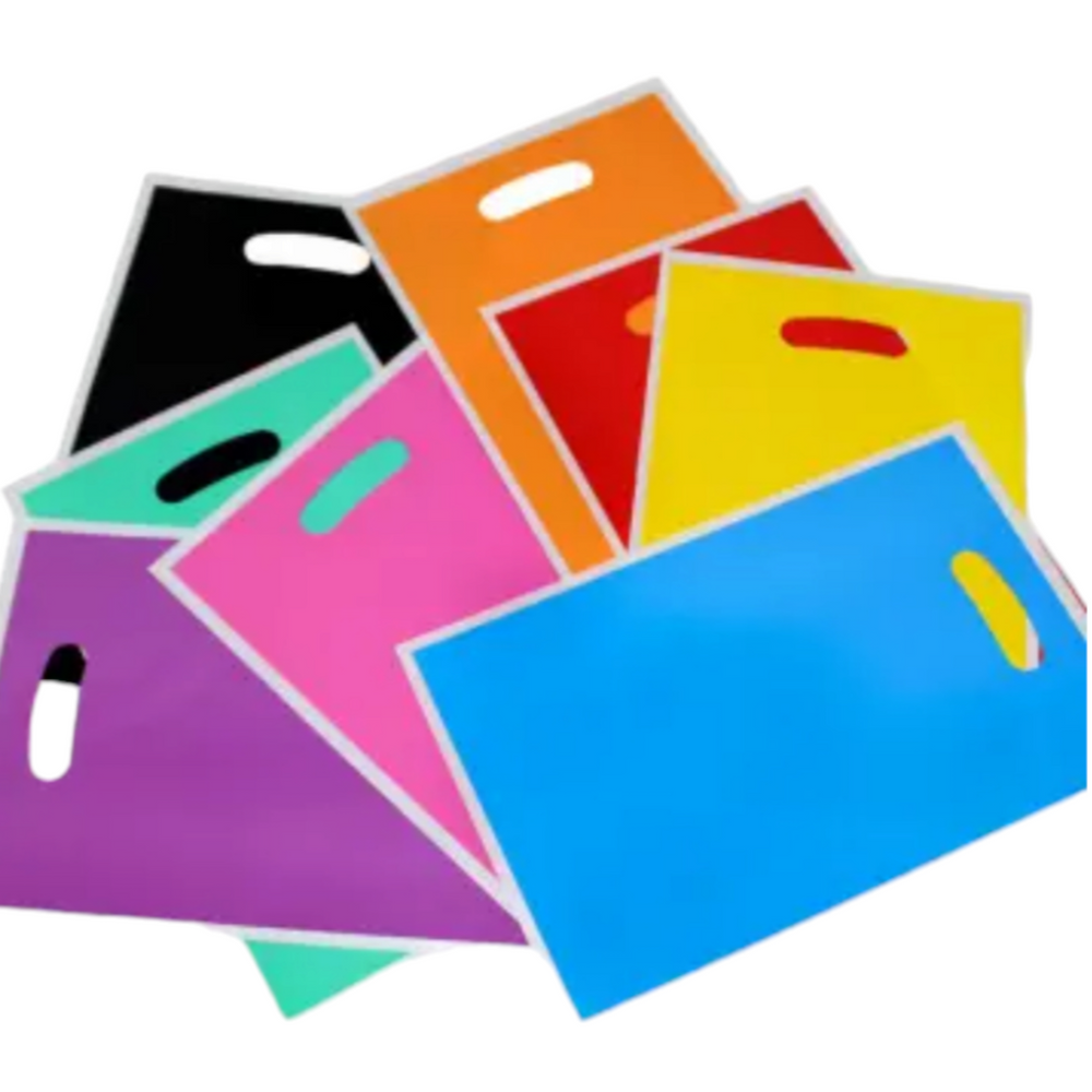 Party Loot Color Plastic Bags 16x25cm 10pack Die Cut Handle