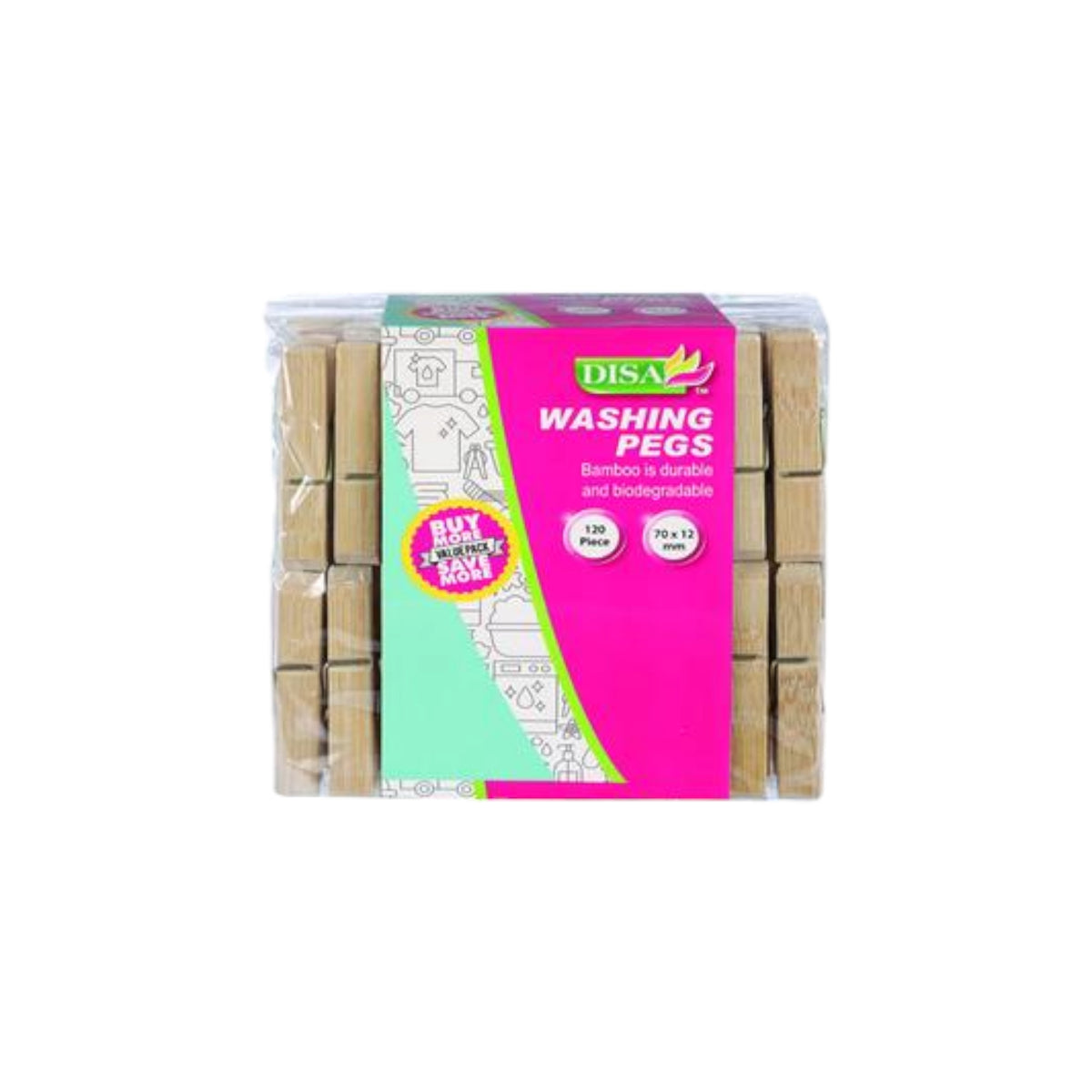 Disa Bamboo Washing Pegs 70mm 120pack