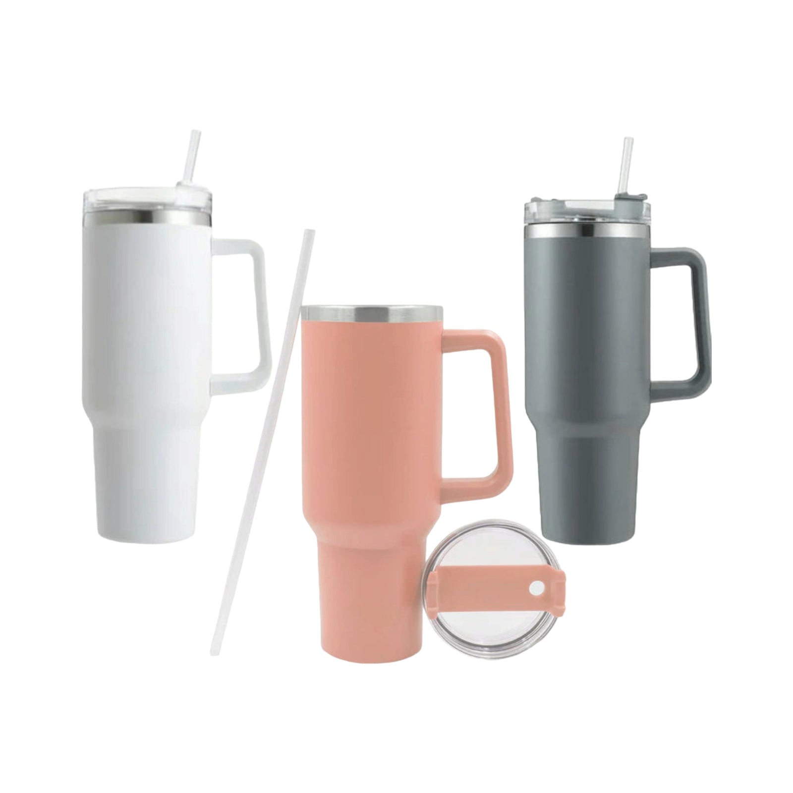 1.2L Travel Mug Thermos Flask Stainless Steel with Handle & Straw