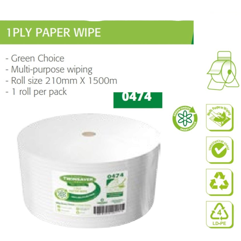 Twinsaver Jumbo Roll Tidy Wipe Econo 210mmx1500m NP0474