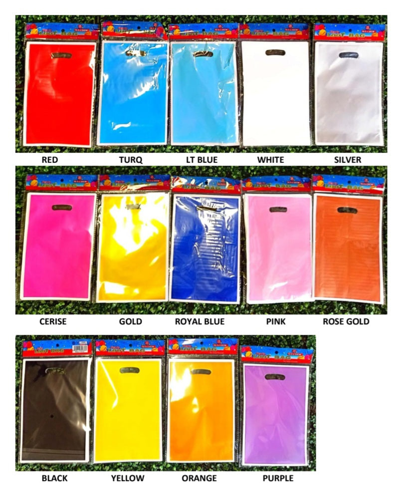 Party Loot Color Plastic Bags 16x25cm 10pack Die Cut Handle