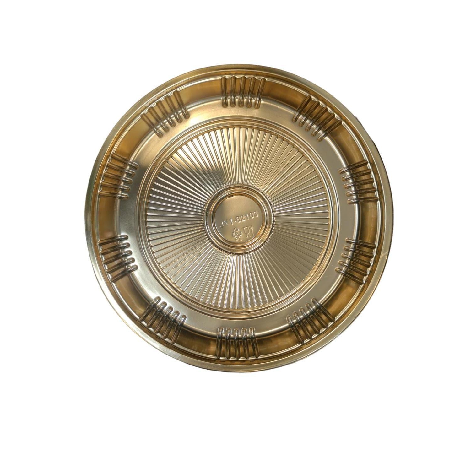 Disposable Serving To Go Plastic Serving Tray Gold with Lid Round 27x6