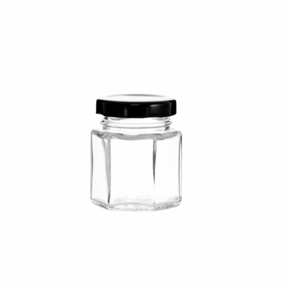 Regent Glass Jar 280ml Hexagonal with Black Lid 15107