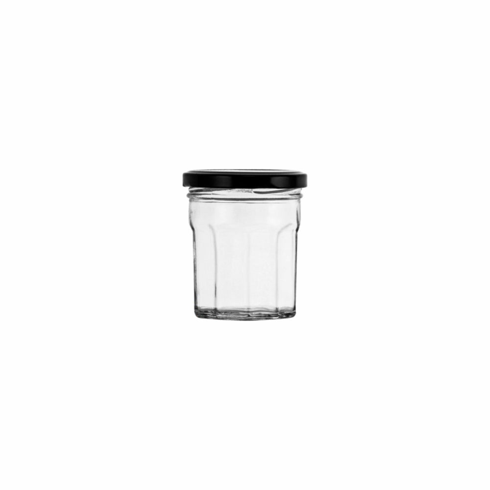 Regent Glass Faceted Jar 200ml with Black Lid 6Pack 15125