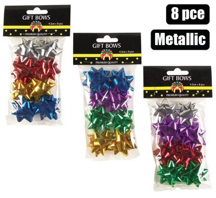Bow Gift Decor Metallic 4.5cm 8 Pack Assorted