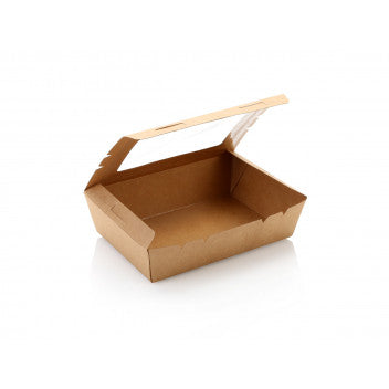 Kraft Paper Food Lunch Box with Window Lid No3 Medium 5pack