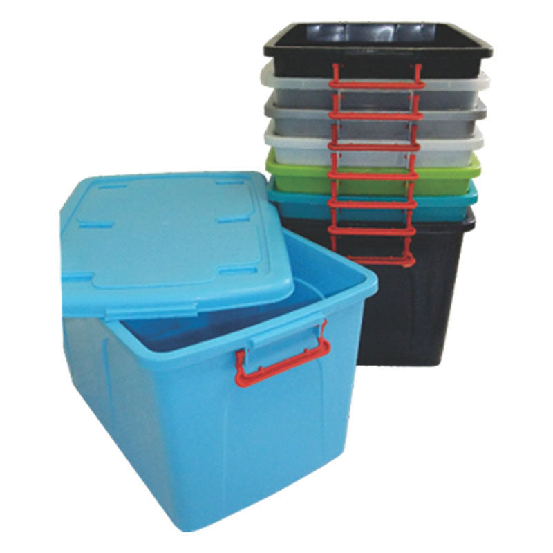 85L Storage Box Clip Lock Handle & Wheels Nu Ware