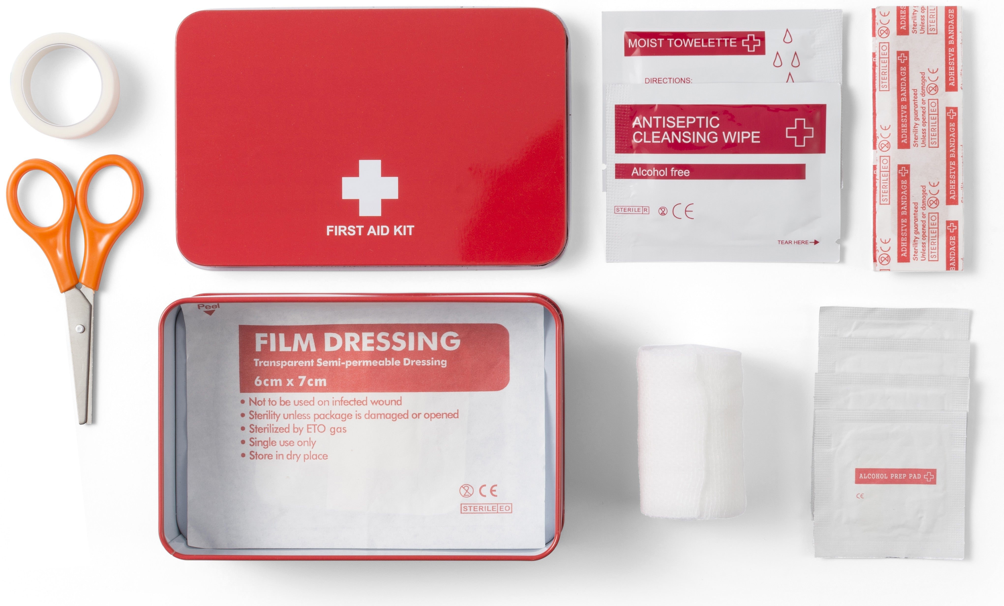 First Aid Steel Tin Box Red 9.5x13.5cm