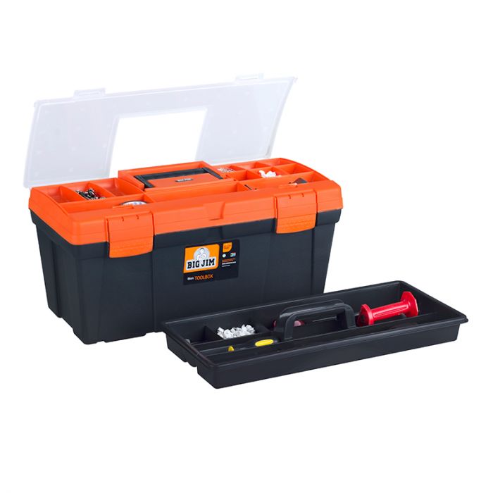 Plastic Toolbox Standard 56cm with Organise Lid Orange