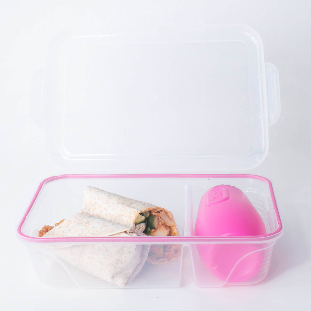 Otima Plastic Lunch Box Flip-Top Division Clear 1.9L with Bottle 330ml