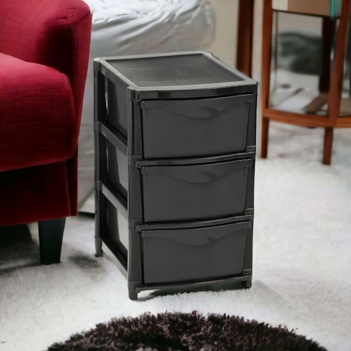 3-Drawer Plastic Storage Unit Gloss Black JO0779BL
